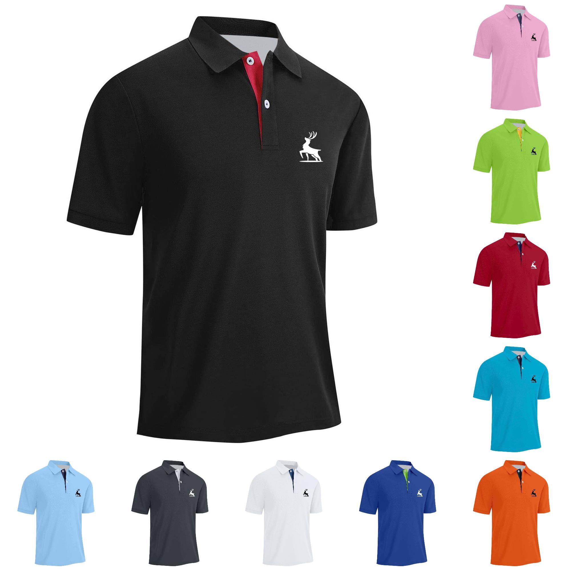 Gyujnb Deer Print Short Sleeve Polo Shirt Casual Gentleman Top (Little ...