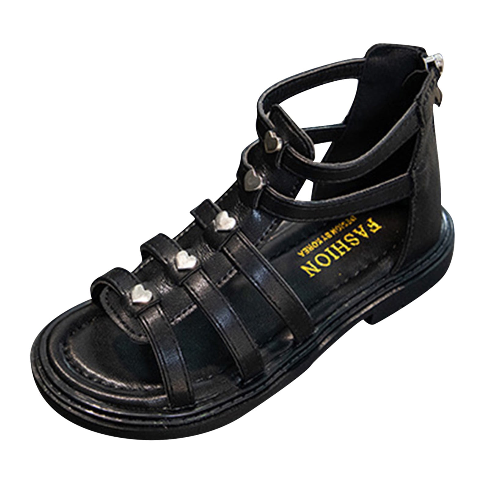 Gyujnb Girls Gladiator Sandals Heart Studded Back Zipper Flat Summer ...