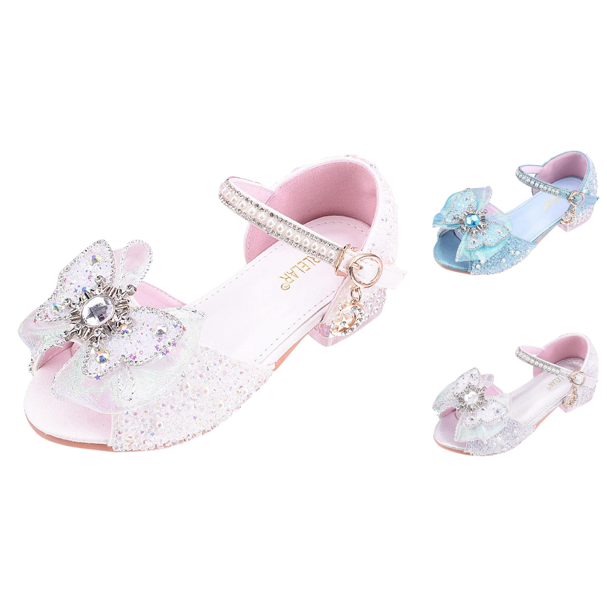 Gyujnb Girls Glitter Block Heel Sandals Rhinestone Bow Ankle Strap ...