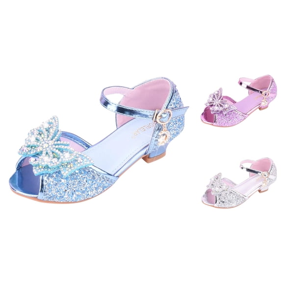 Gyujnb Girls Glitter Sandals Rhinestone Bow Ankle Strap Low Heel ...