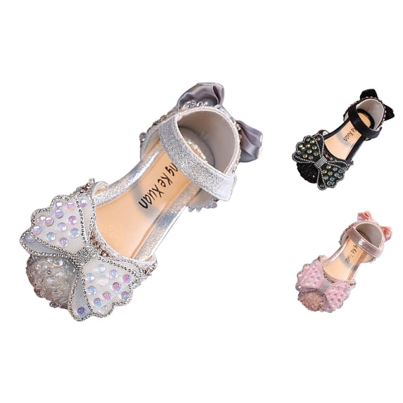 Gyujnb Girls Rhinestone Sandals Bow Decor Hook and Loop Low Heel ...