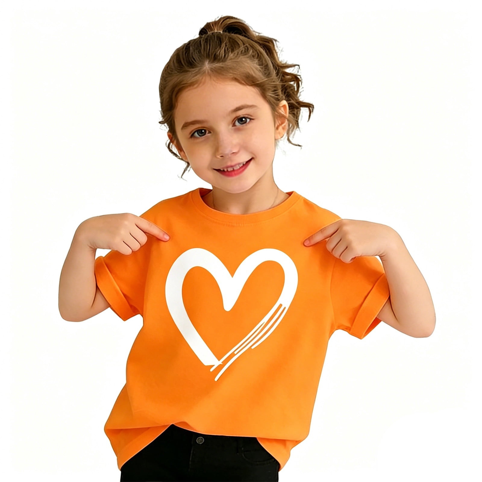 Gyujnb Girls Short Sleeve Crew Neck Loose Fit Casual Tee with Scribble ...