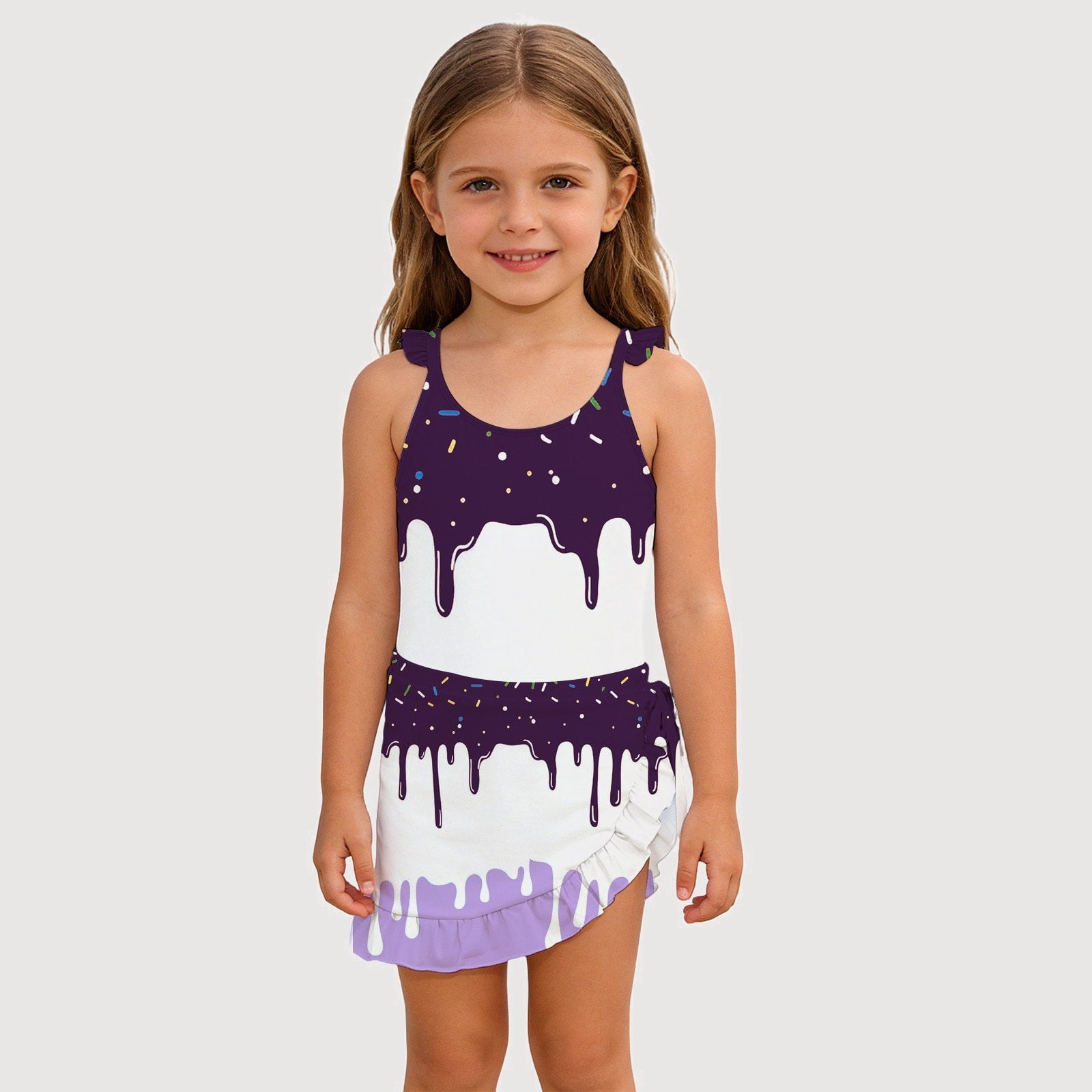 Gyujnb Ice Print Ruffled Two-Piece Swimsuit with Skirt for Beach Pool ...