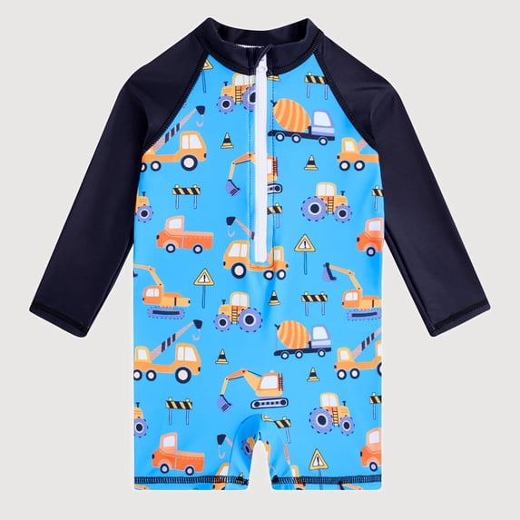 Gyujnb Long Sleeve One Piece Boys Rash Guard with Construction Vehicle ...