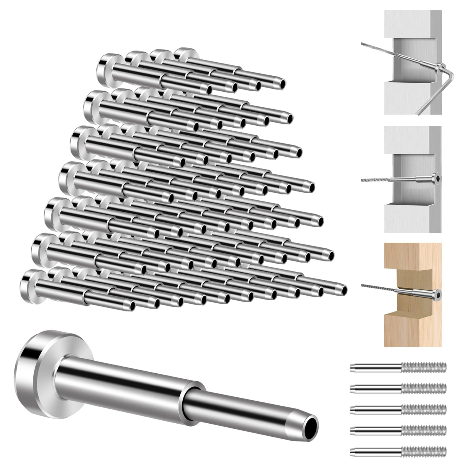Gyykzz Invisible Cable Railing Kit, 50Pack SST316 Swage Tensioner and ...
