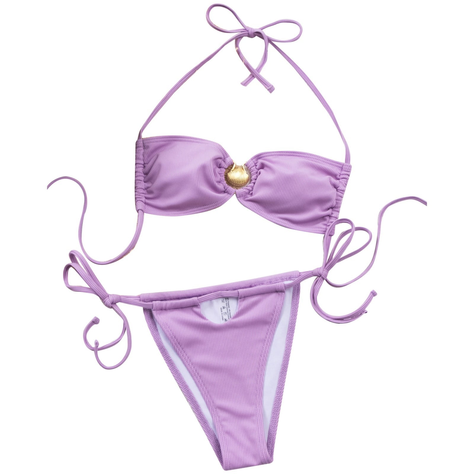 Gzea Bathing Suit Set Purple Beachwear 2 Piece Set Metal Ring Linked