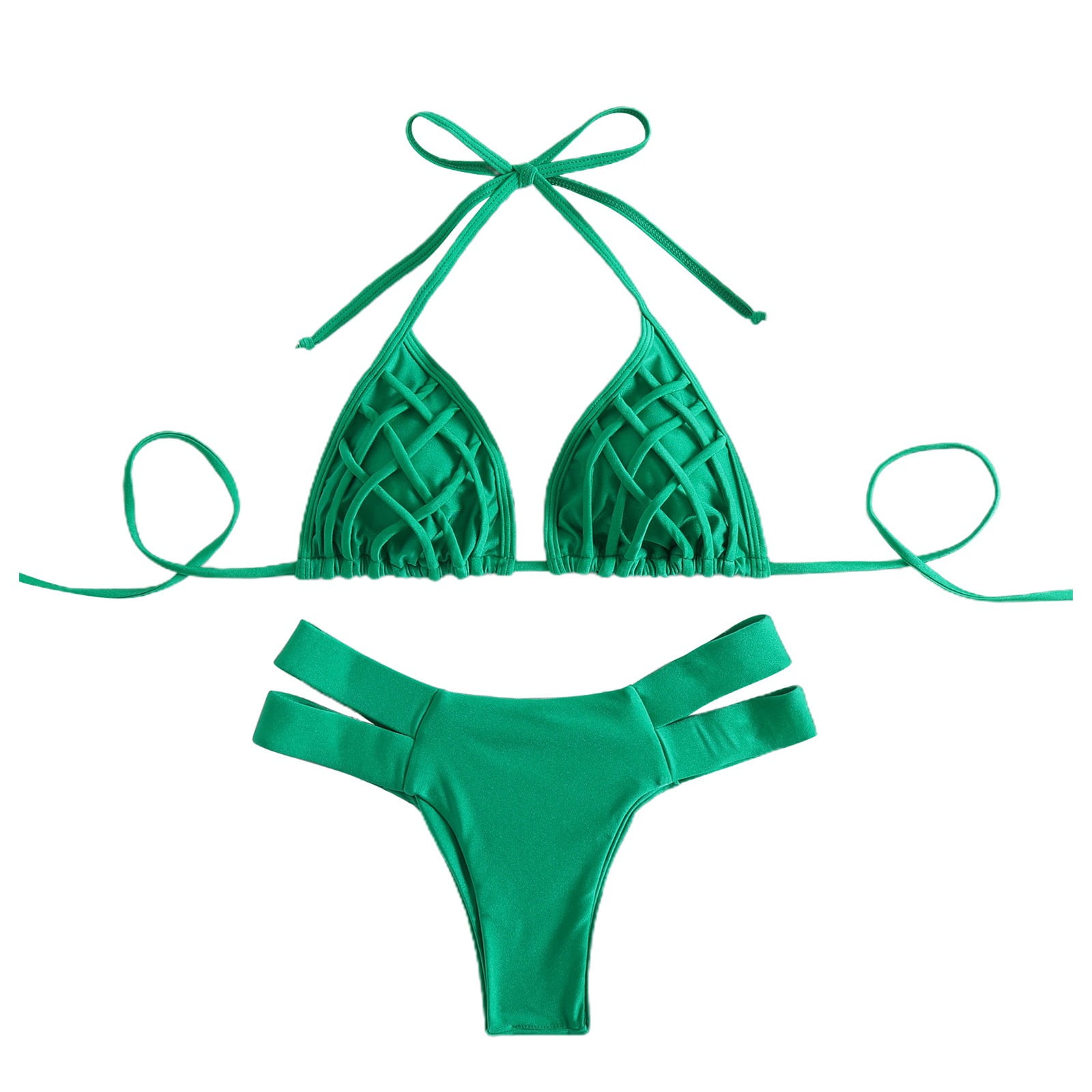Gzea Bikinis For Women 2024 Women Swimsuit Bikini Set Two Piece High Waisted Self Tie Back Solid