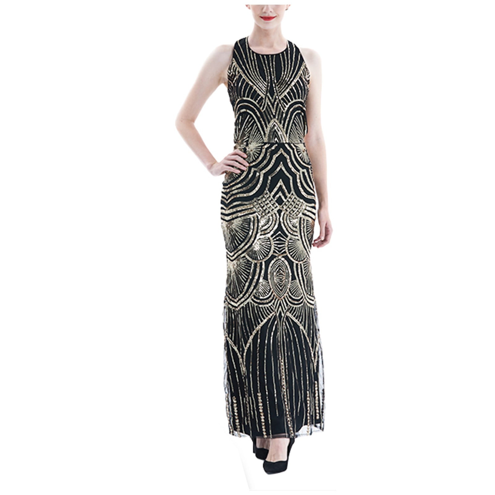 Gzea Formal Dresses Womens Vintage 1920s Sequin Beaded Tassels Party