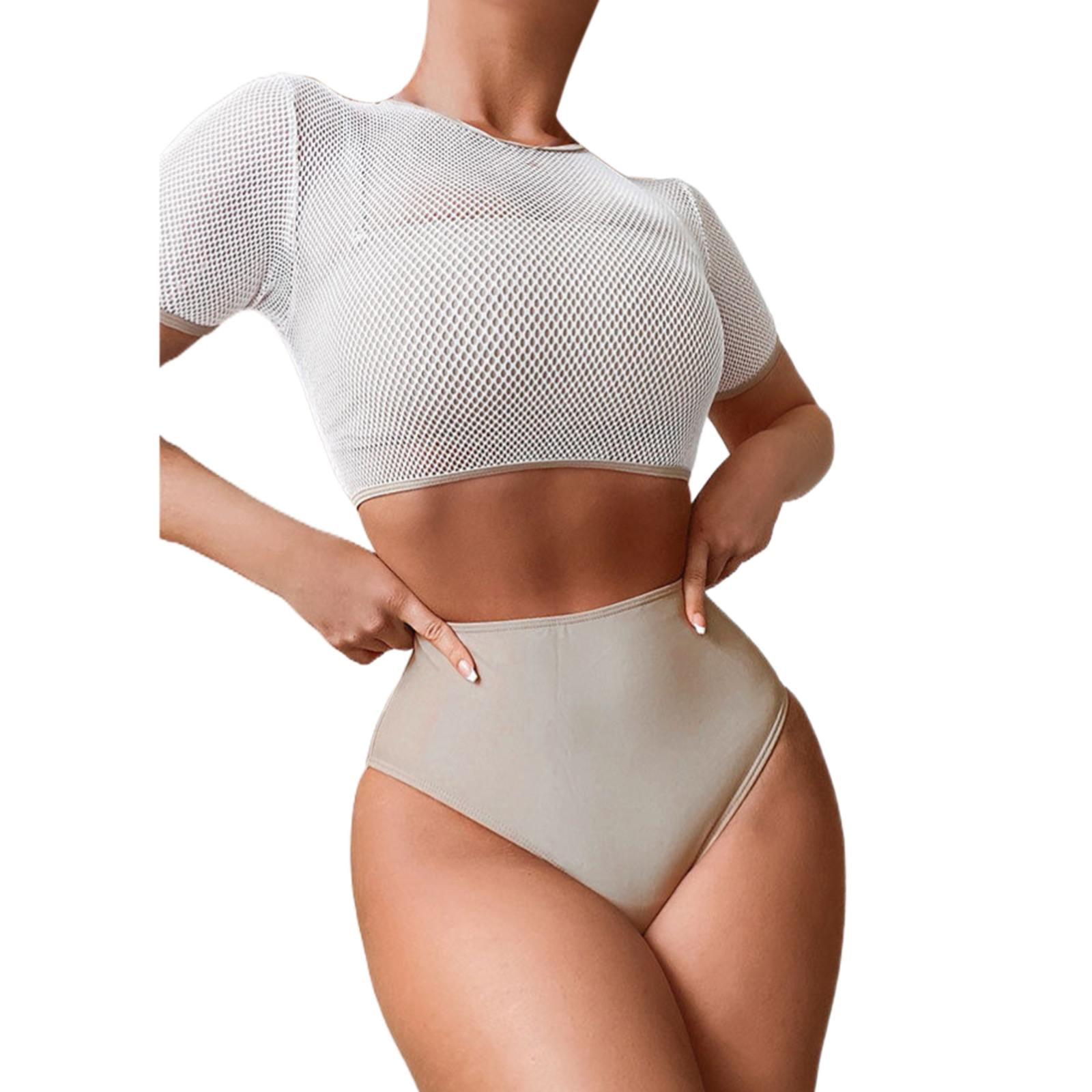 Gzea Ladies Swimsuits Womens Split Swimsuit Set Solid Color High Waist