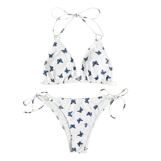 Gzea Plus Size Womens Swimsuits Women Butterfly Print High Waist Two