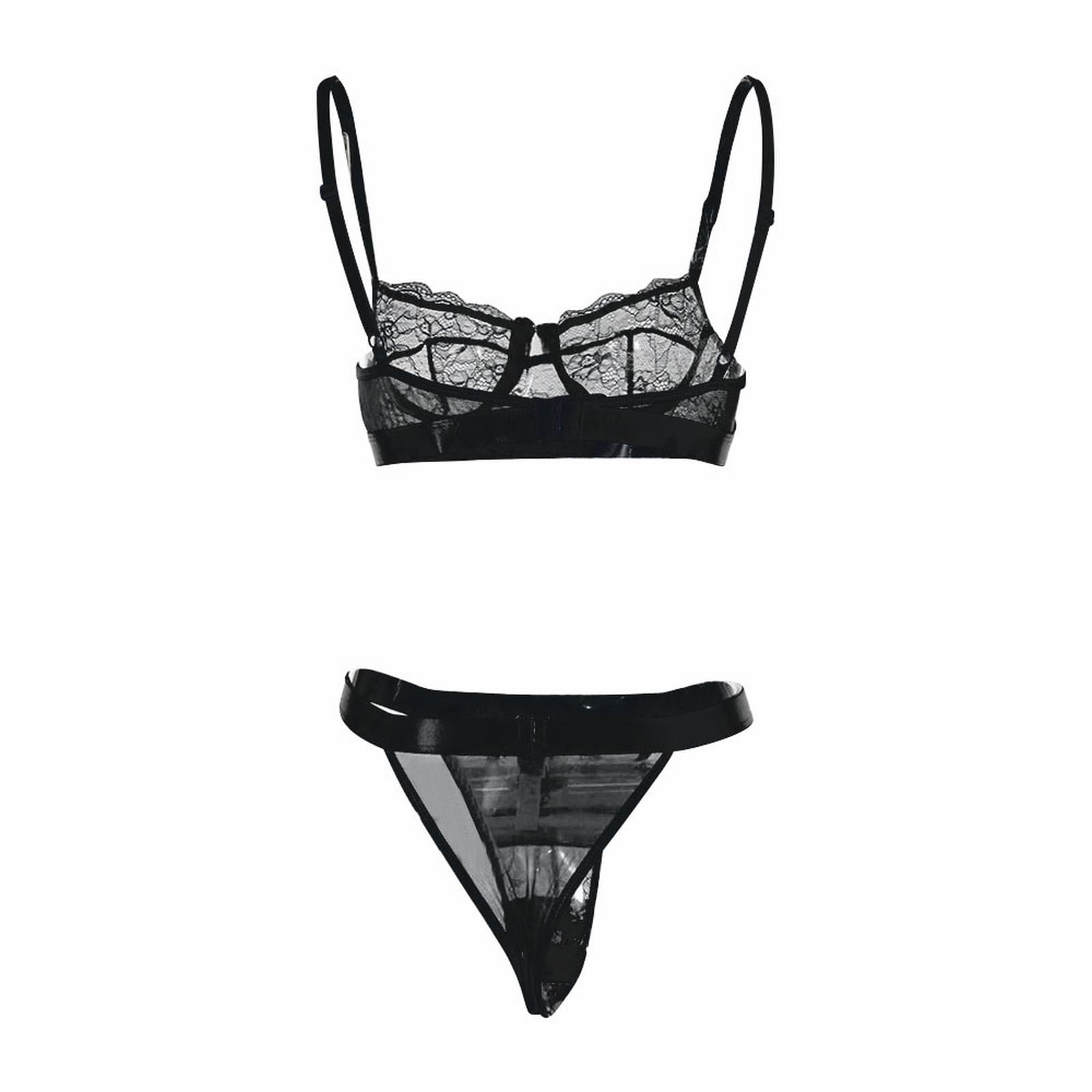Gzea Women Sexy Embroidered Lace Belt Floral Lace Bra And Panty Set