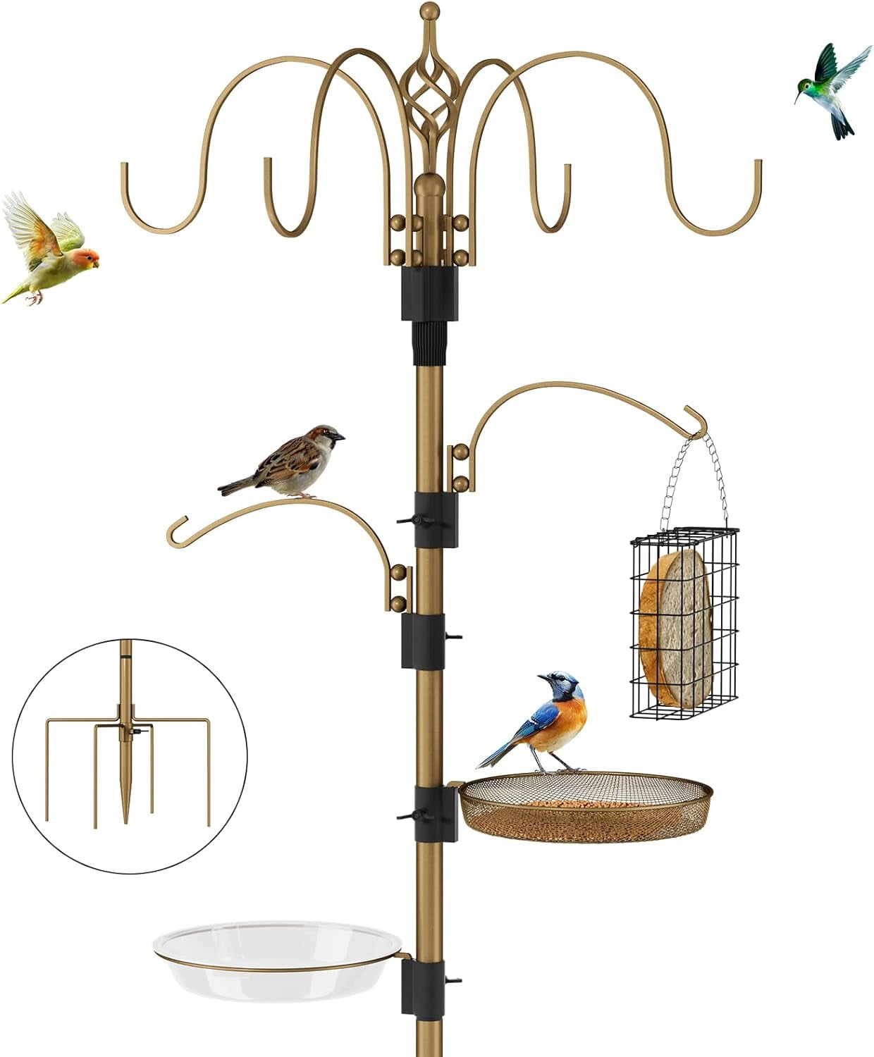 Bird Feeding Station with Multi Feeder Hanging, 4-Hook Bird Feeder Pole ...