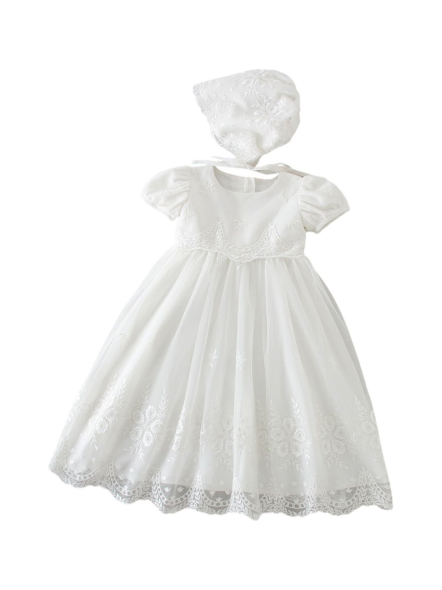 Gzhioc Baby Girls Christening Outfit, Floral Embroidered Baptism Dress ...