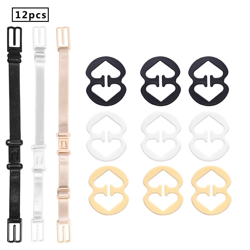 Gzkjswjs 12-Piece Bra Strap Clips Set in Black, White & Beige for Full ...