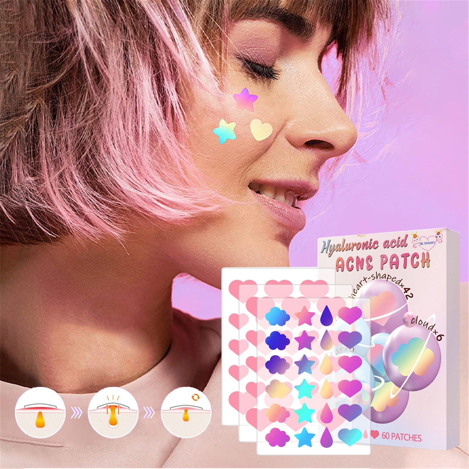 Gzwccvsn Acne Patches, Pimple Patches,Hydrocolloid Acne Stickers-Cover ...