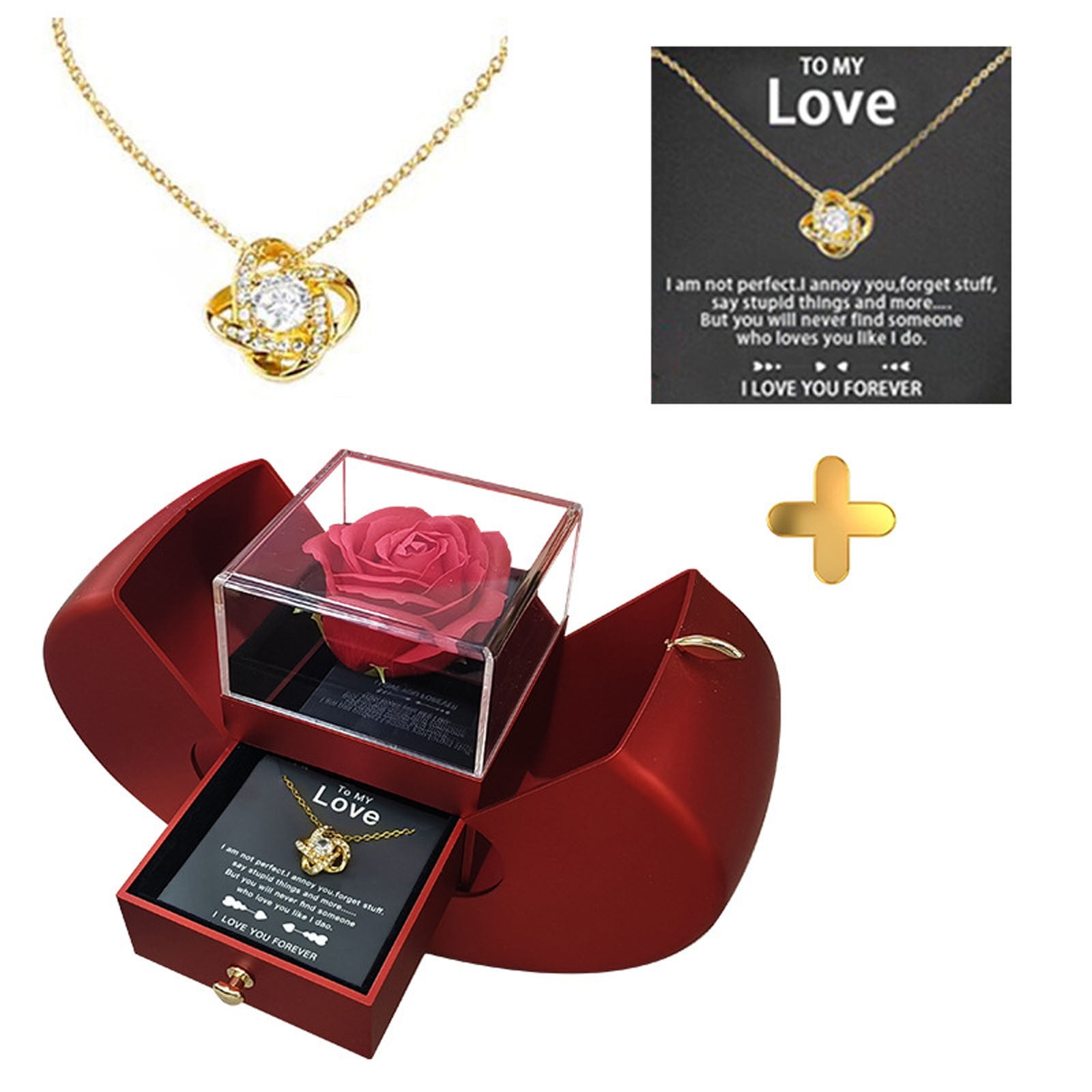 Gzwccvsn Forever Roses in a Box - Red Rose Gift Box with Necklace and ...