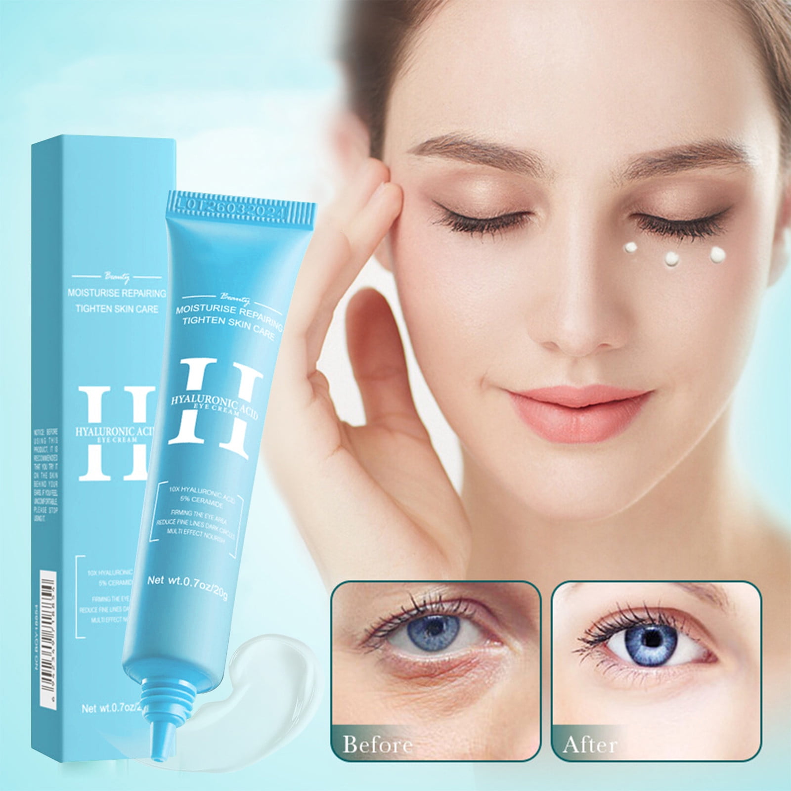 Gzwccvsn Hyaluronic Hydrating Eye Gel Cream Reduces Dark Circles Moisturizes Eye Moisturizer ...