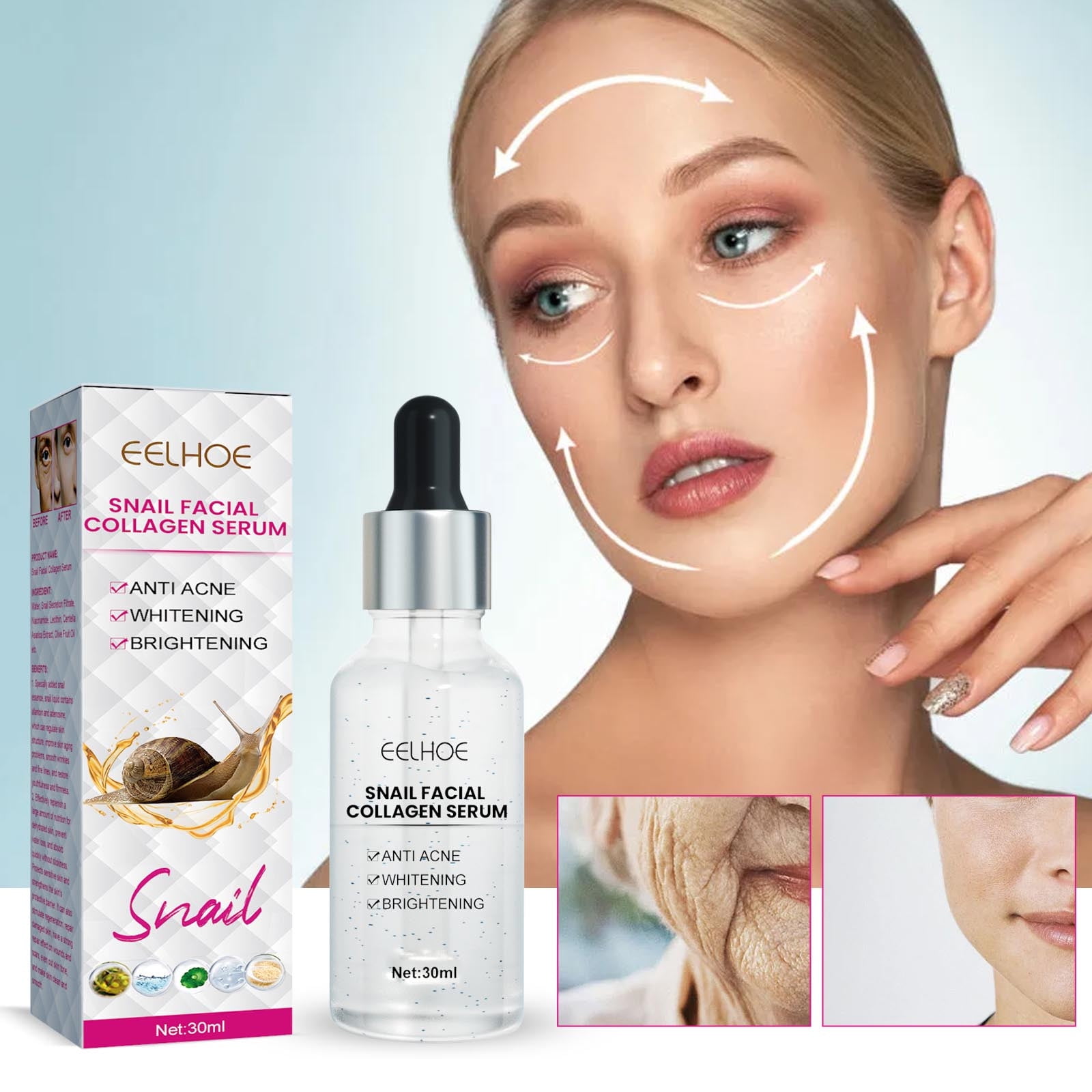 Gzwccvsn Snail V-C Liquid Serum Anti-aging Whitening VC Essence Oil ...