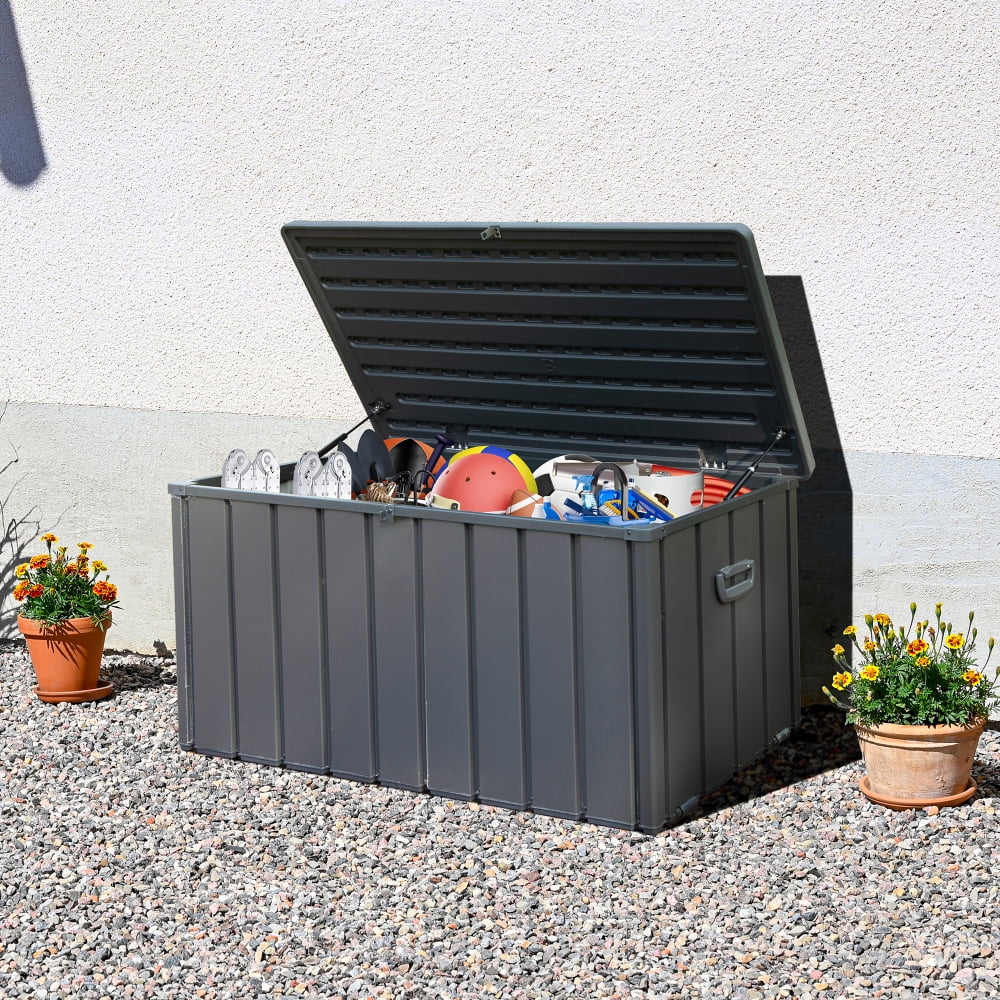 Gzxs 120 Gallon Large Outdoor Deck Box, Waterproof Steel Storage Box ...