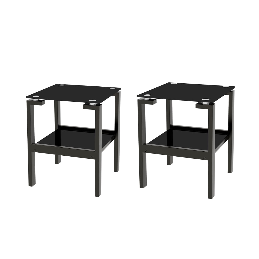 Gzxs 2-Piece Side Table, 2-Tiers Square Tempered Glass End Desk for ...