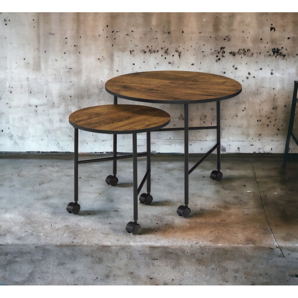 Gzxs 2-Pieces Nesting Side Table Set, Industrial Round End Desk with ...