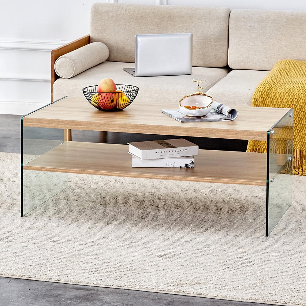 Gzxs 2-Tier Coffee Table, Modern Center Tea Table with Open Shelf and ...