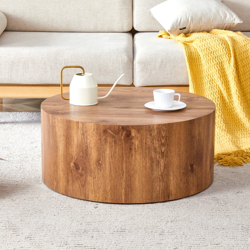 Gzxs 27.5" Round Coffee Table in Brown, Contemporary MDF Center Table ...