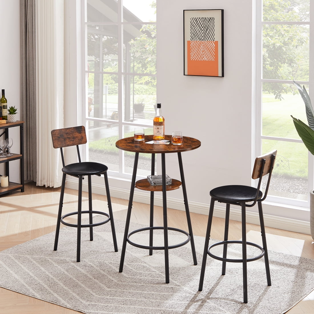 Gzxs 3-Piece Bar Table Set for 2, Small 2-Tier Round Bistro Pub Dining ...