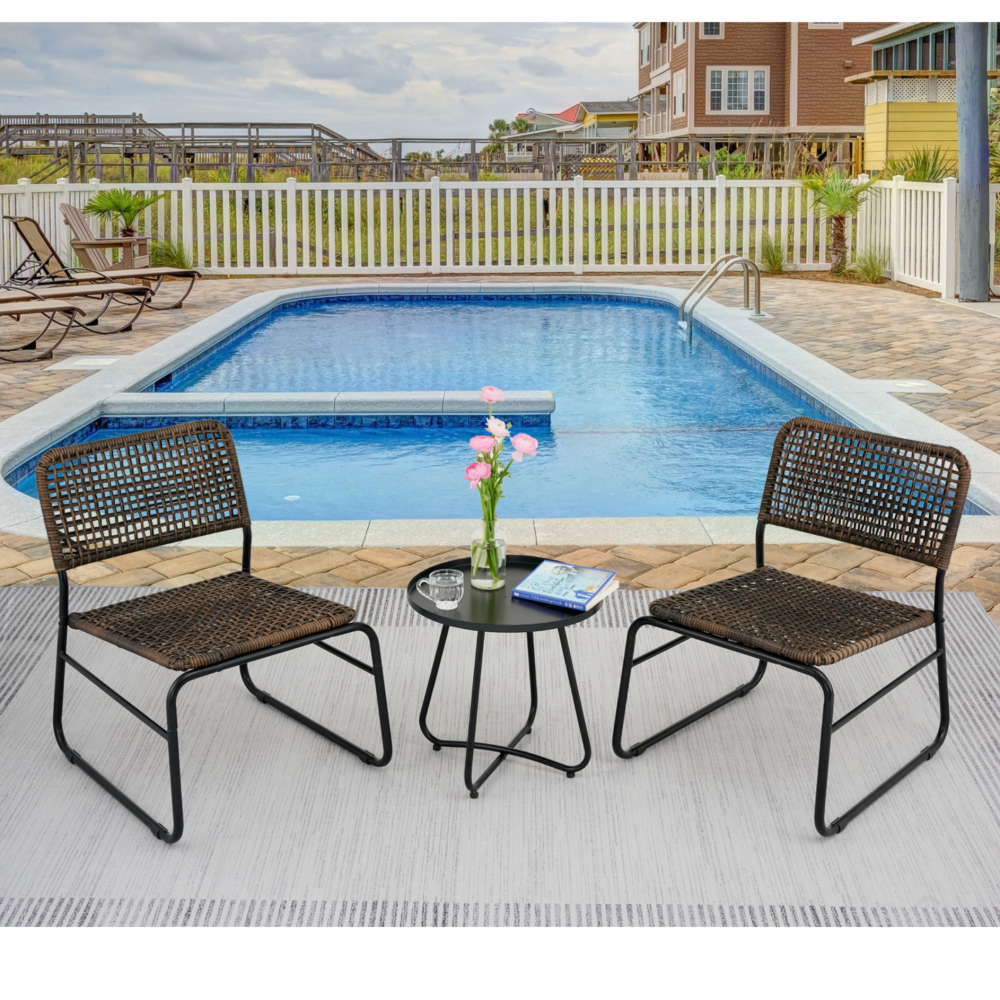 Gzxs 3 Pieces Outdoor Patio Furniture Set, Modern Conversation Wicker ...