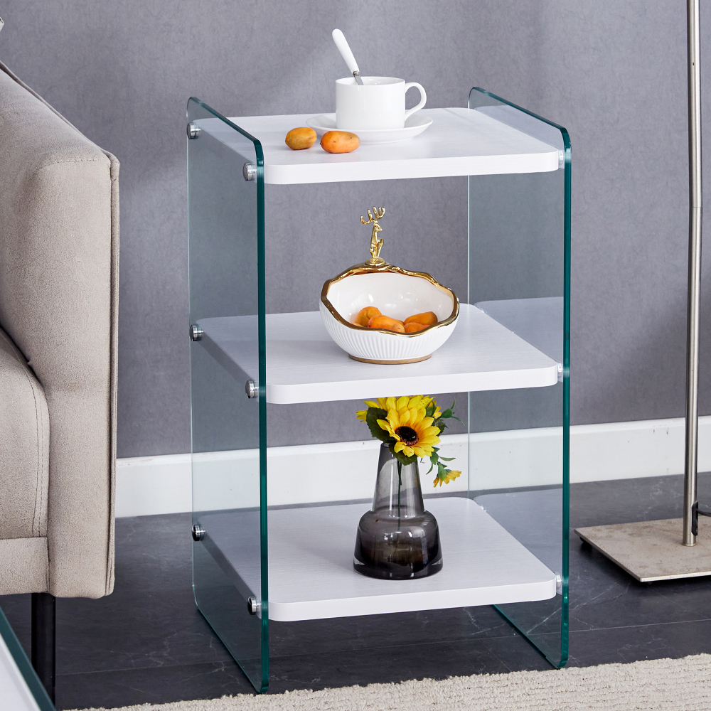 Gzxs 3-Tier Bedside Table with Glass Legs, Modern Minimalist MDF End ...
