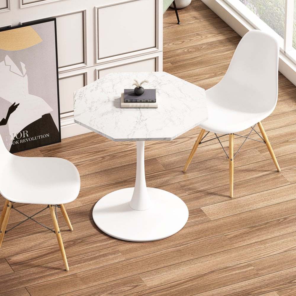 Gzxs 31.50" Modern Octagonal Dining Table with Printed White Marble ...