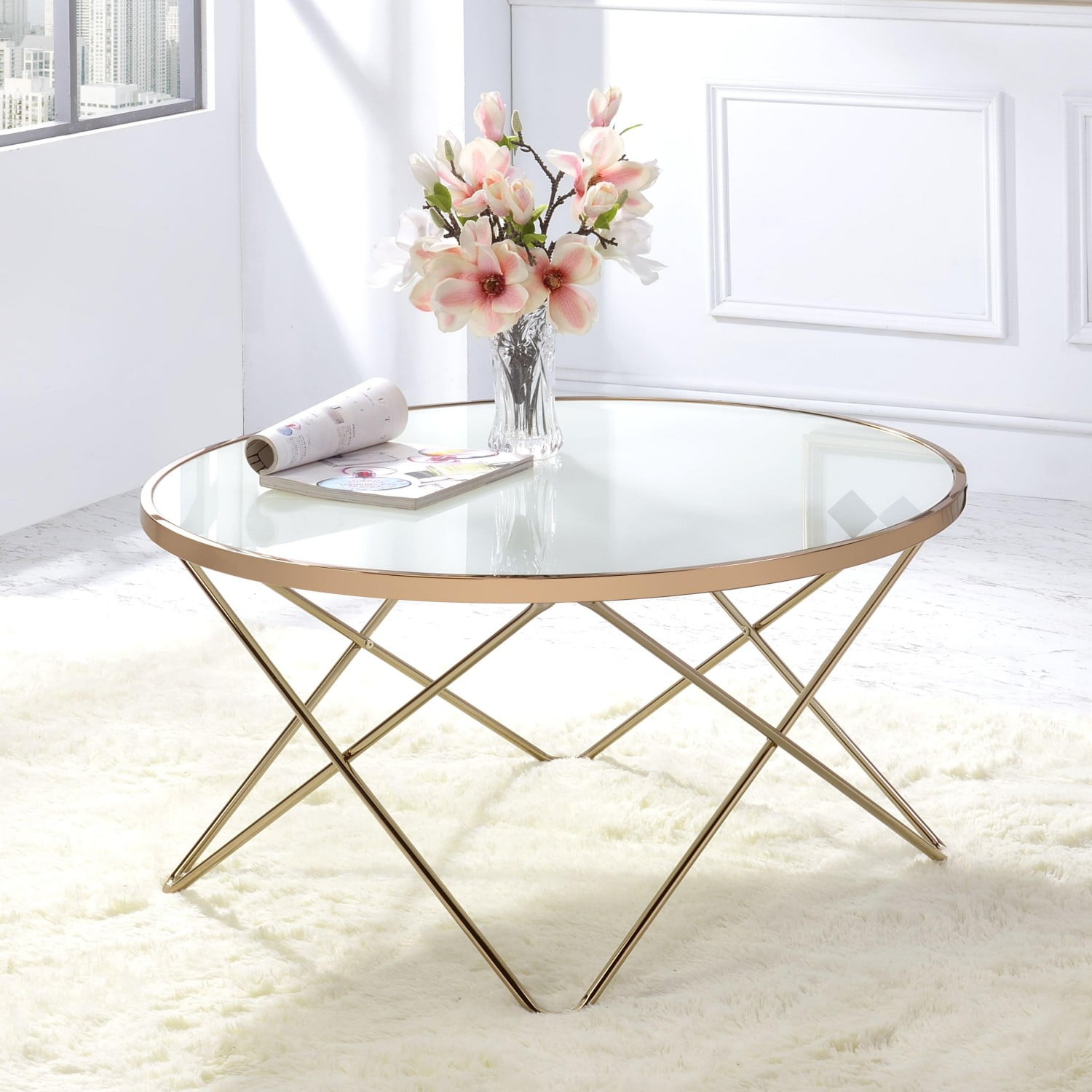 Gzxs 34" Round Glass Coffee Table, Circle Center Table with Frosted ...