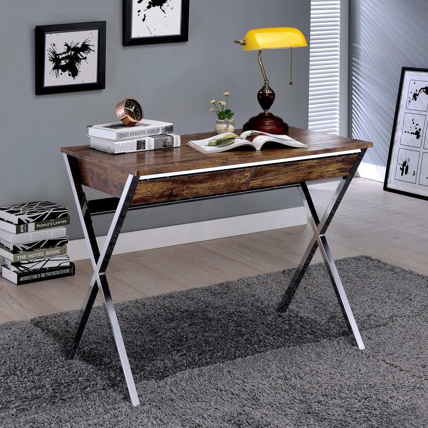 Gzxs 36 Inch Small Computer Desk with 2 Drawers, Wooden Writing ...