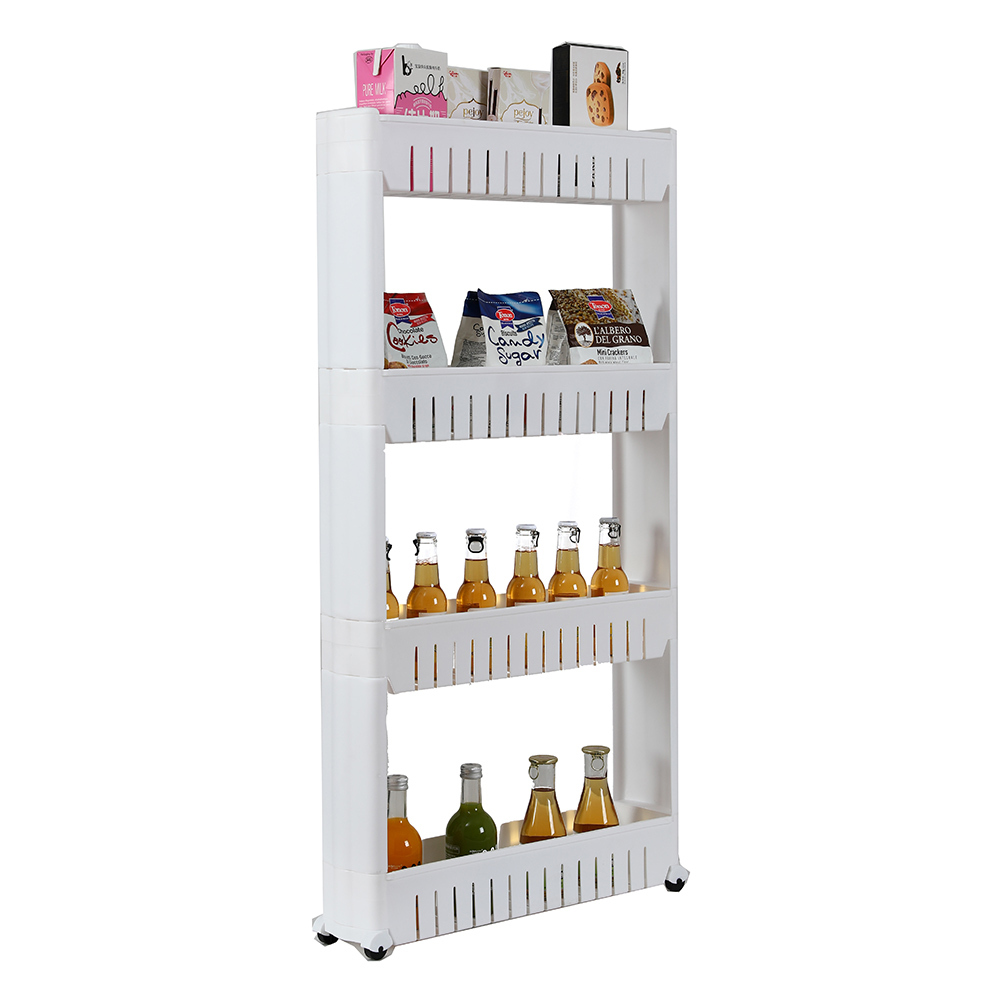 Gzxs 4 Tiers Narrow Storage Shelf with Wheels, Movable Plastic Sofa ...