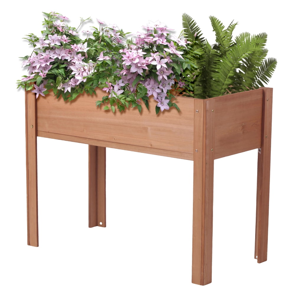 Gzxs 40"x20"x31" Solid Wood Raised Garden Bed with Legs and Liner ...