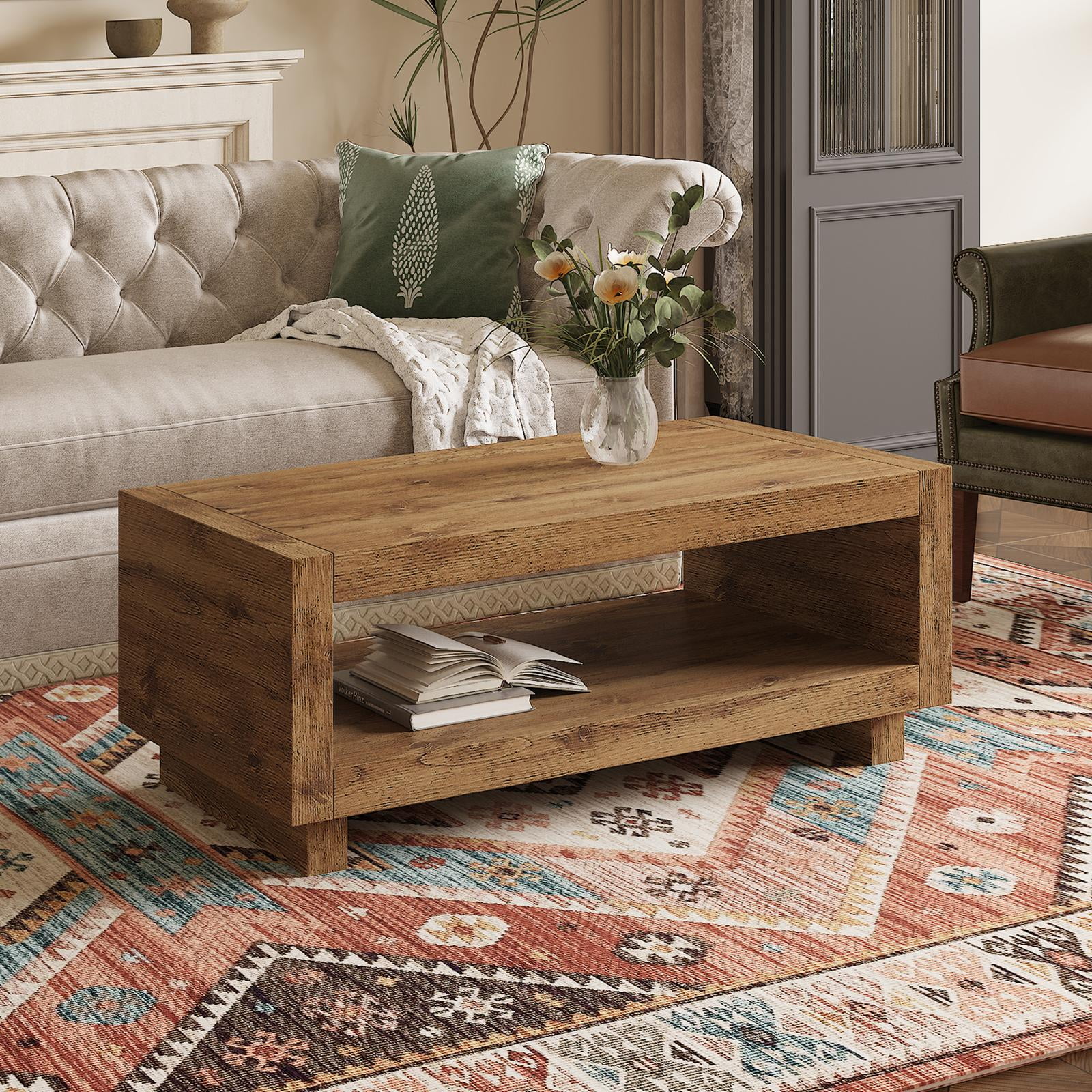 Gzxs 47.2 Inch Rectangular Coffee Table, Natural Wood Finish MDF Center ...