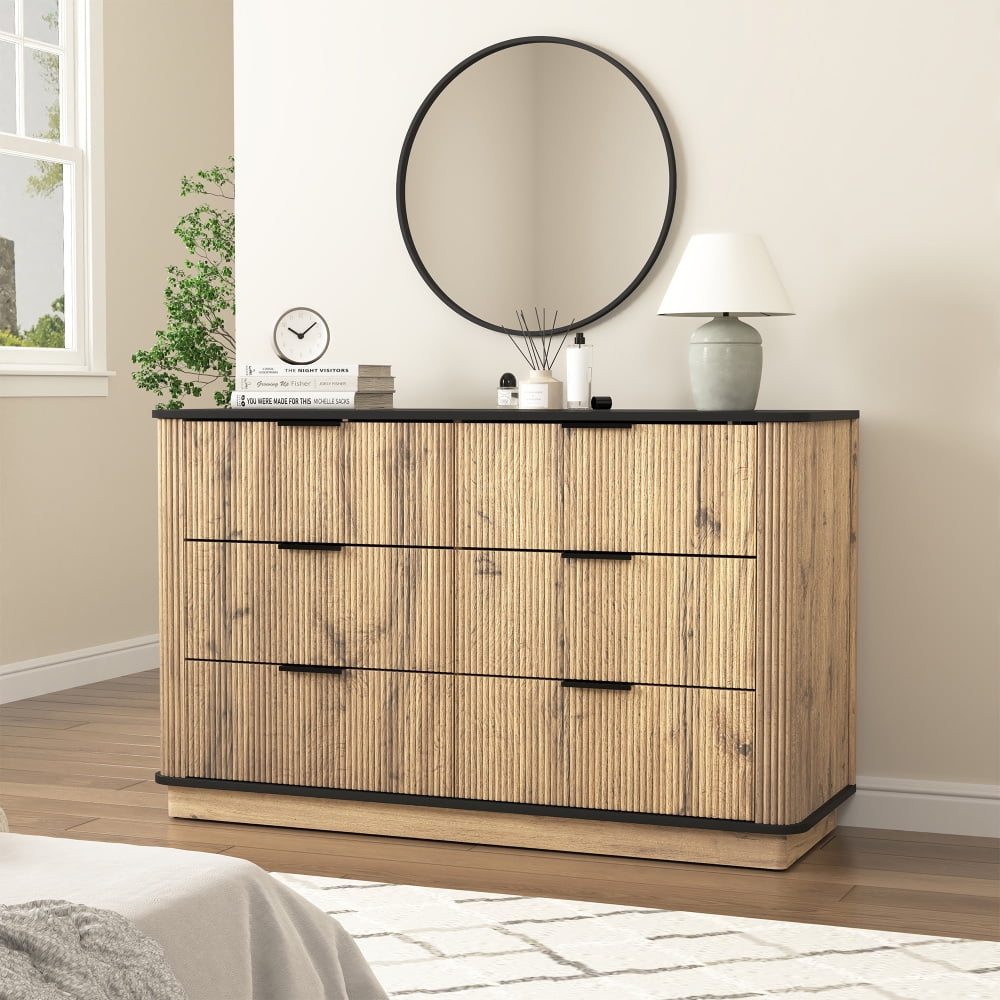 Gzxs 47"W Modern 6-Drawer Dresser with Rounded Corners and Metal ...
