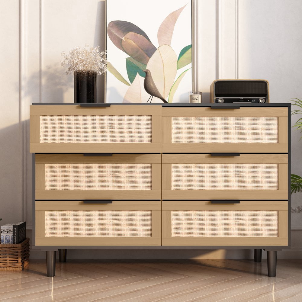 Gzxs 6 Drawer Double Dresser, Modern Chest of Drawers, Wide Dressers ...