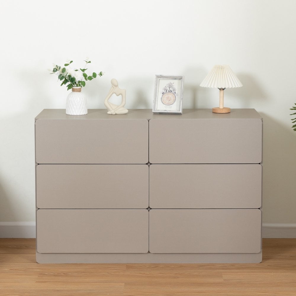 Gzxs 6 Drawer Dresser, Gray Double Dresser, Wood Modern 6-Drawer Chest ...