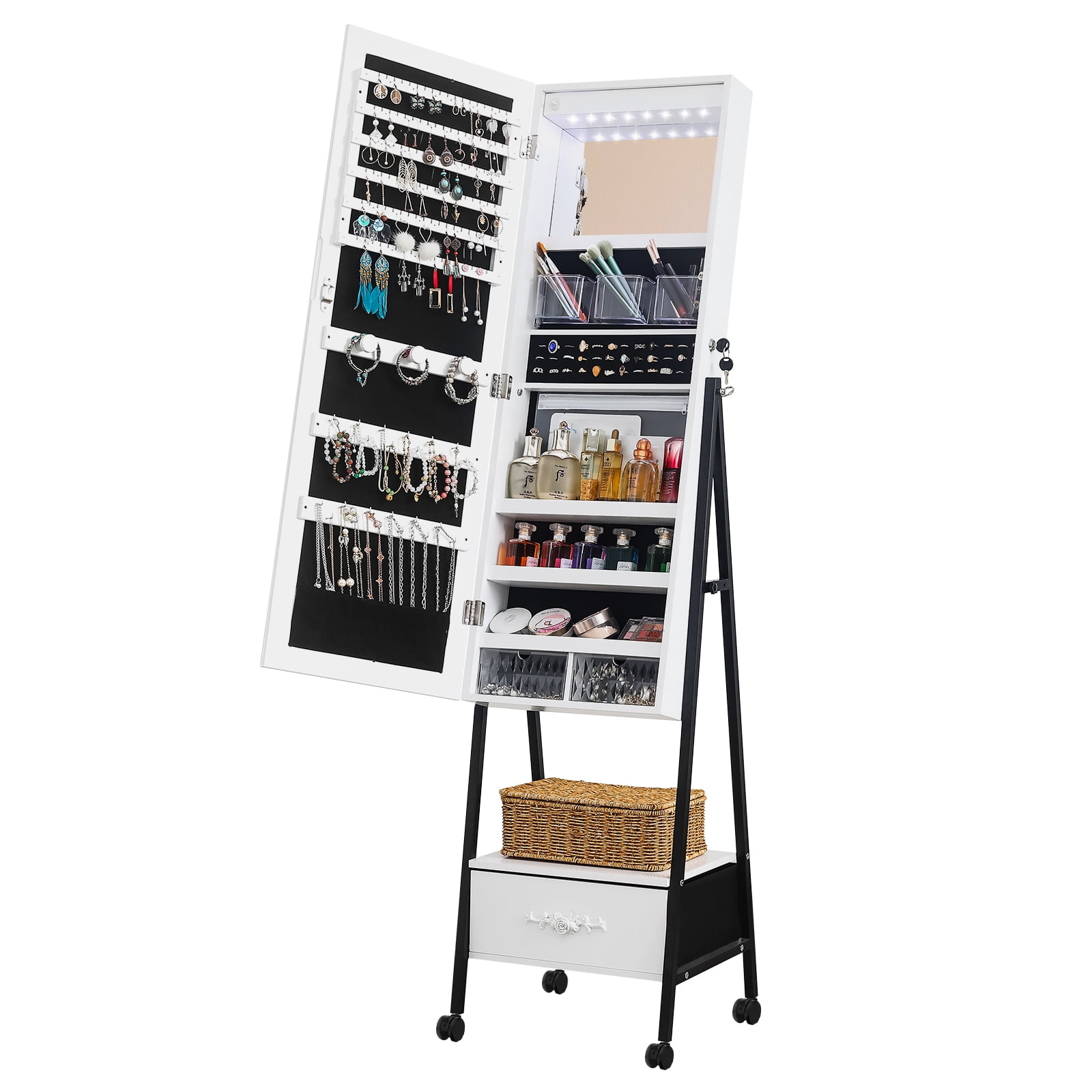 Gzxs 66" H Jewelry Armoire with Full Length Mirror, 360° Rotating ...