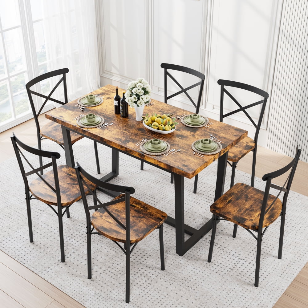 Gzxs 7 Pieces Dining Table & Chairs Set for 4-6, 52" Rectangular ...