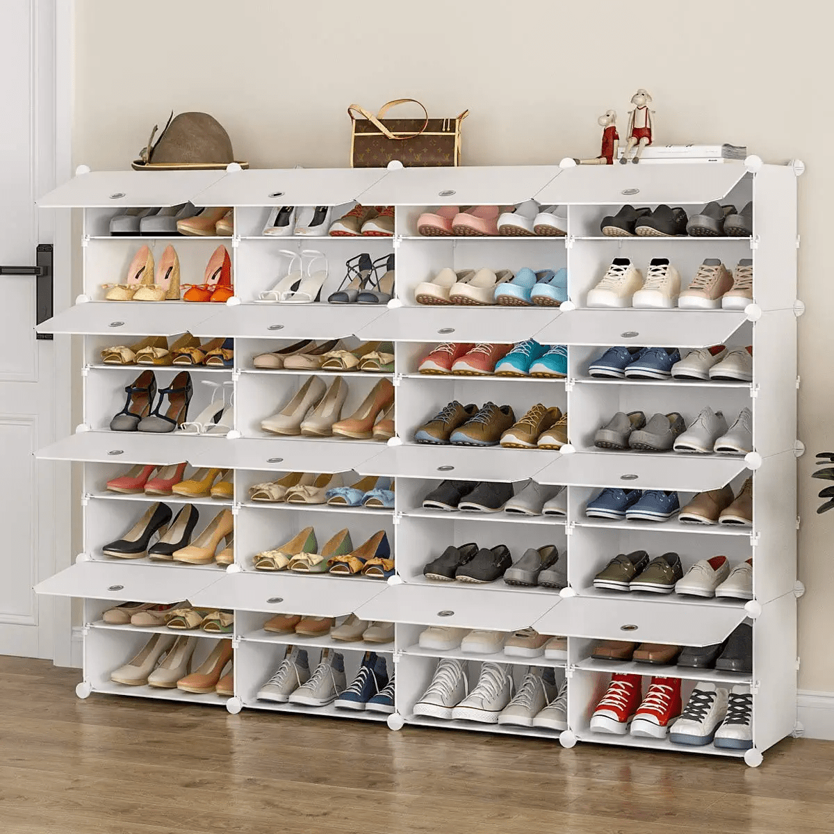 Gzxs 8-Tier Portable Shoe Rack 64 Pairs Shoe Storage Plastic Organizer ...