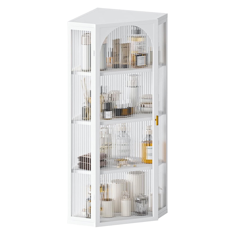 Gzxs Wall Mounted Corner Cabinet with Ribbed Glass Door and Iron Frame ...