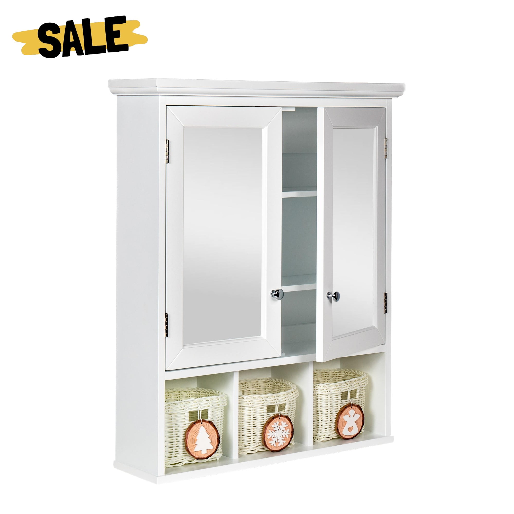 Gzxs 30" Wall-Mounted Bathroom Cabinet with Mirrors, White Wooden ...