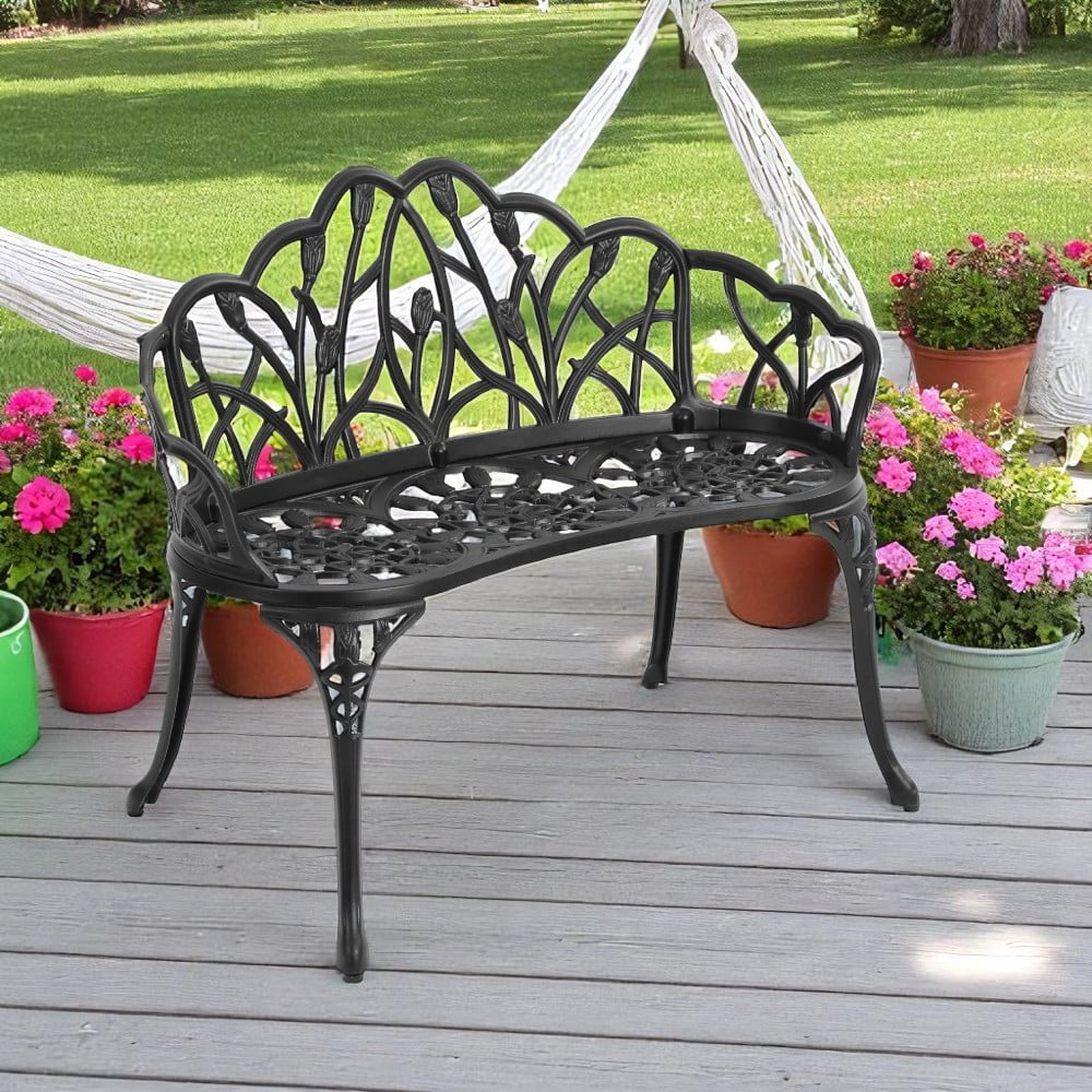 Gzxs Bench - Weatherproof Cast Aluminum Garden Bench, Patio Loveseat ...