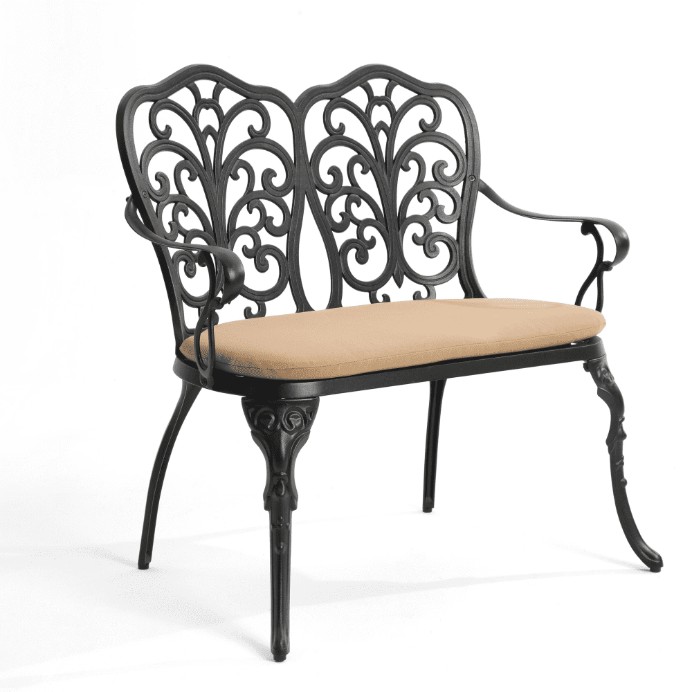 Gzxs Cast Aluminum Patio Bench with Seat Cushion, Heavy Duty Outdoor ...