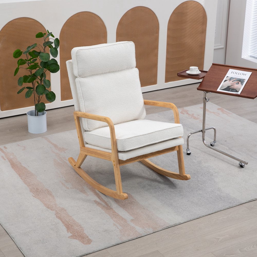 Gzxs Comfy Boucle Upholstered Rocking Chair Accent Lounge Armchair with ...