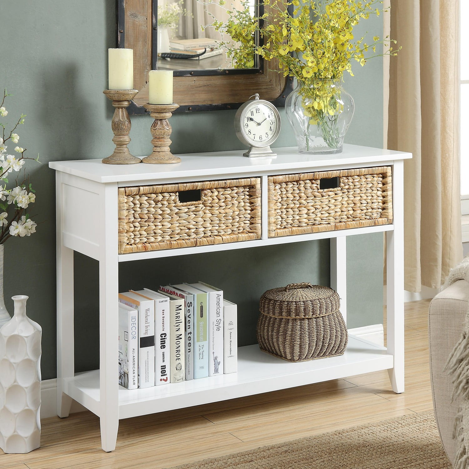 Gzxs Console Table, Modern Entryway Table with Storage Drawers and Open ...