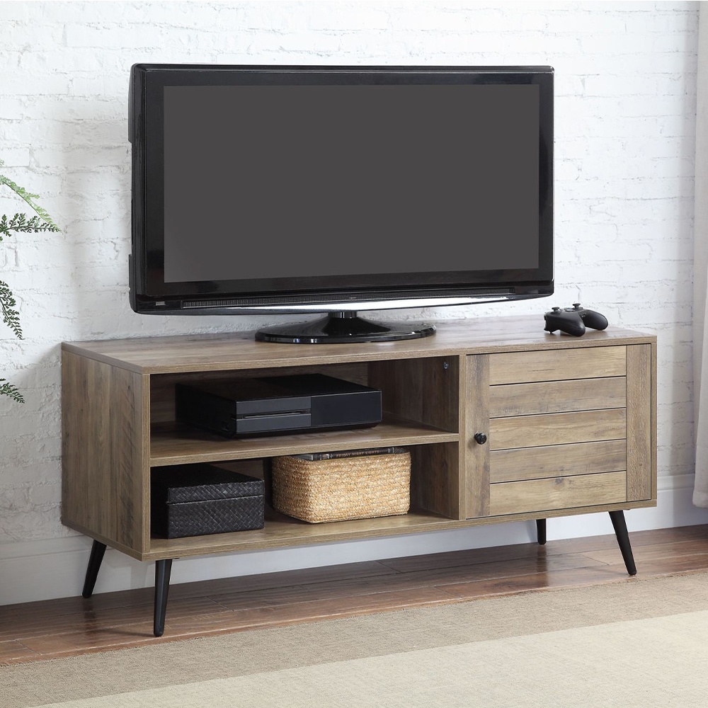 Gzxs Contemporary 47in 2-Tier Wooden TV Stand with Cabinet and Metal ...