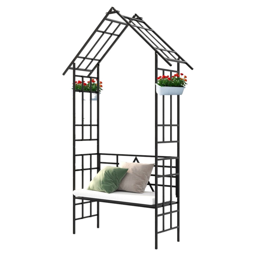 Gzxs Convertible Metal Garden Arch with Bench or Flower Stand, 97" H ...
